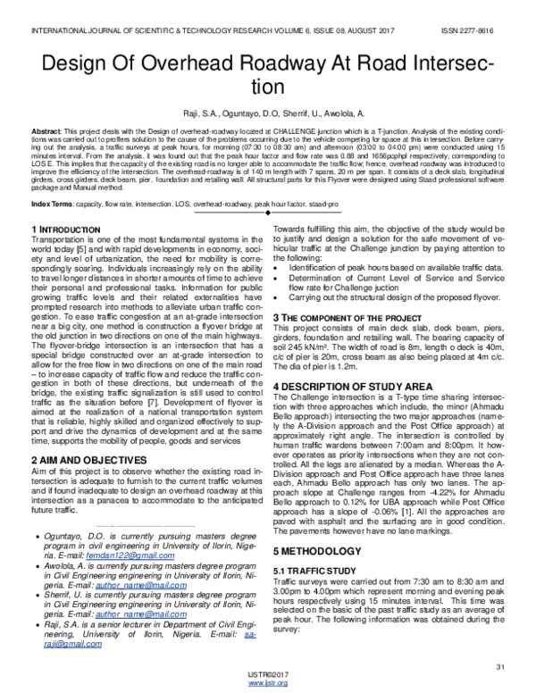 (PDF) Design Of Overhead Roadway At Road Intersection