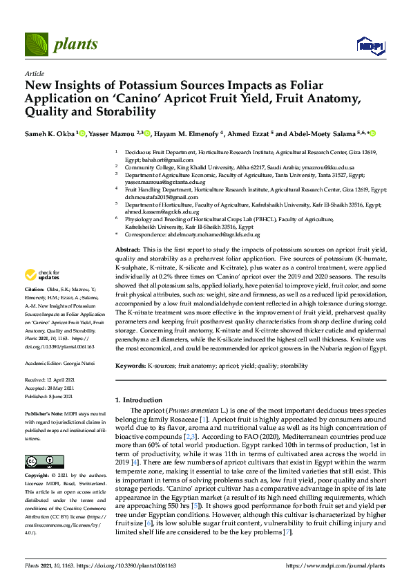 Pdf New Insights Of Potassium Sources Impacts As Foliar Application