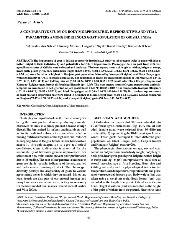 (PDF) A Comparative Study on Body Morphometric, Reproductive and Vital Parameters Among ...