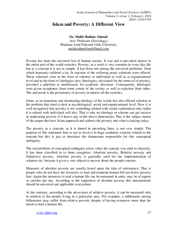 (PDF) Islam and Poverty: A different View