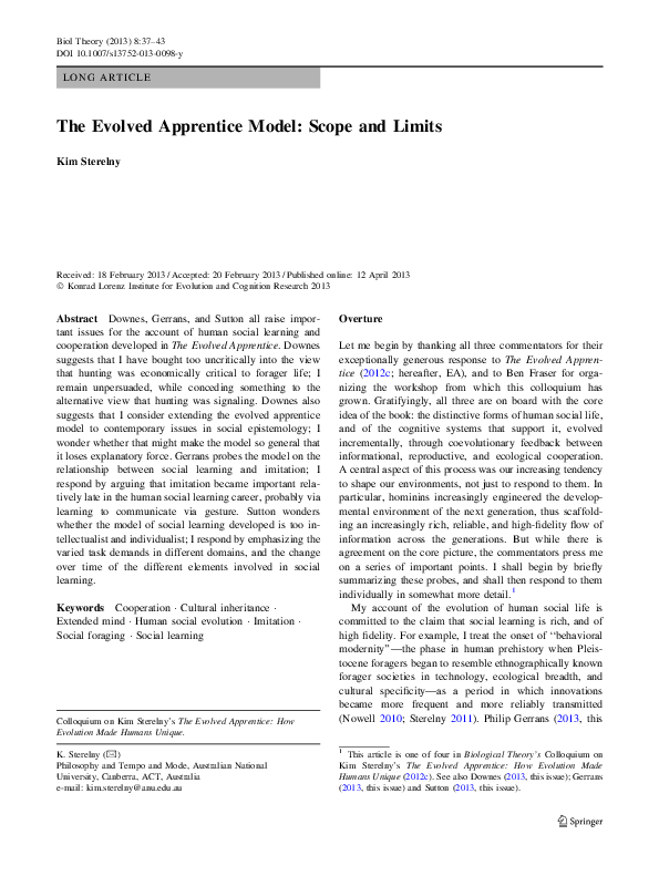 (PDF) The Evolved Apprentice Model: Scope and Limits