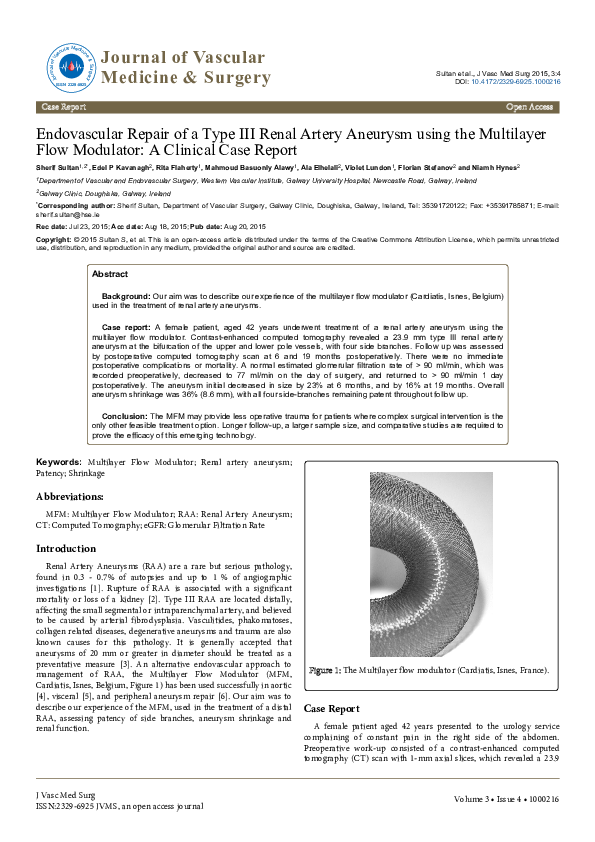 (PDF) Endovascular Repair of a Type III Renal Artery Aneurysm using the ...