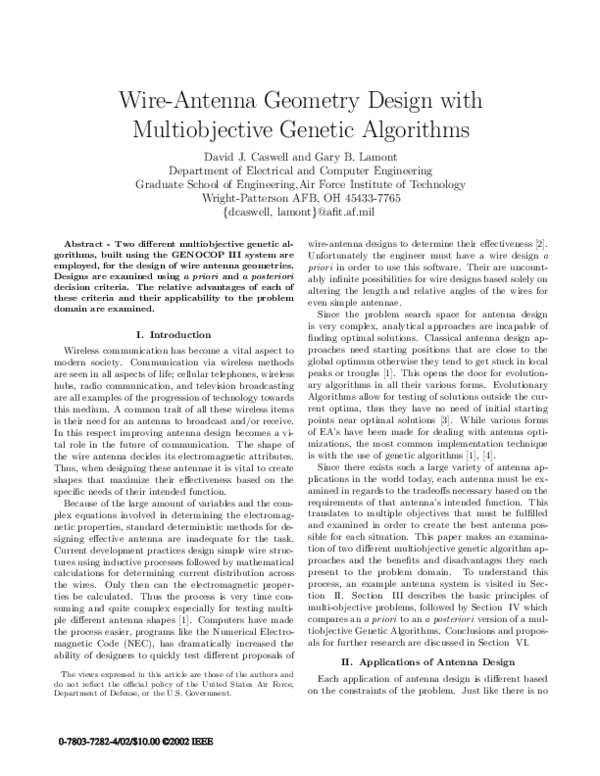 (PDF) Wire-antenna geometry design with multiobjective genetic algorithms