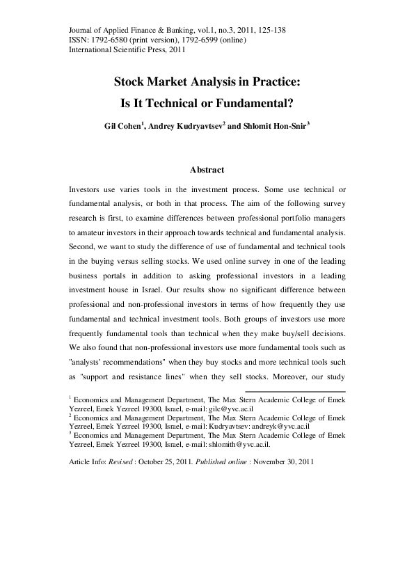 (PDF) Stock Market Analysis in Practice: Is It Technical or Fundamental