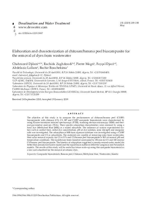 (PDF) Elaboration and characterization of chitosan/banana peel ...