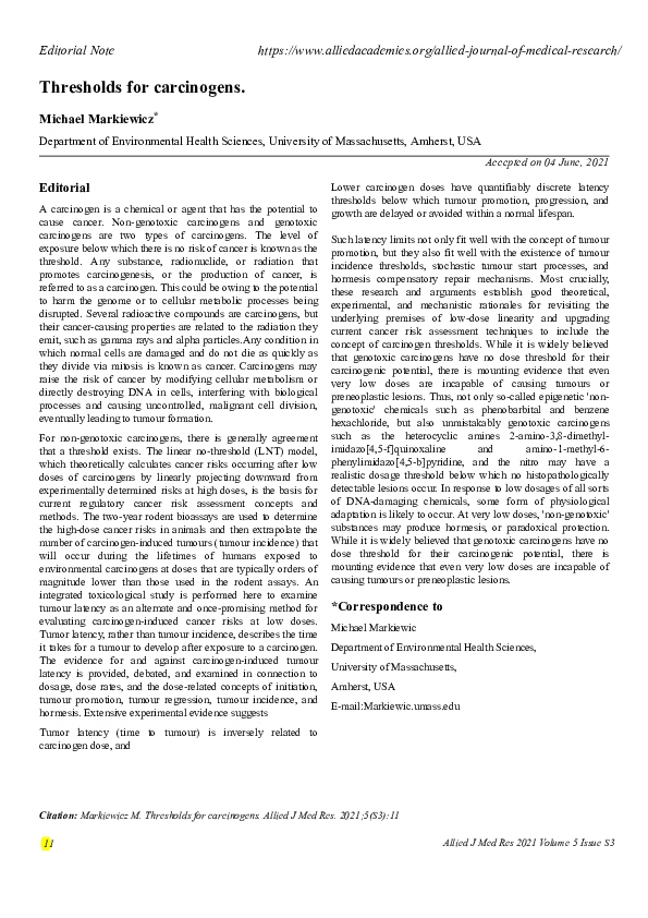 (PDF) Thresholds for carcinogens