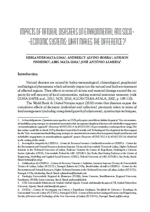 (PDF) Impacts of natural disasters on environmental and socio-economic ...