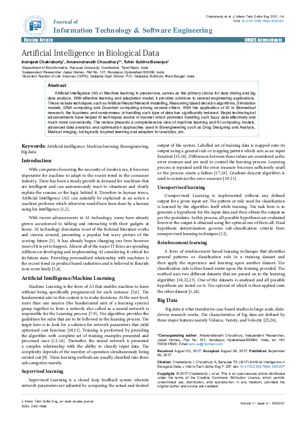 (PDF) Artificial Intelligence in Biological Data | Tuhin Subhra Banerjee - Academia.edu