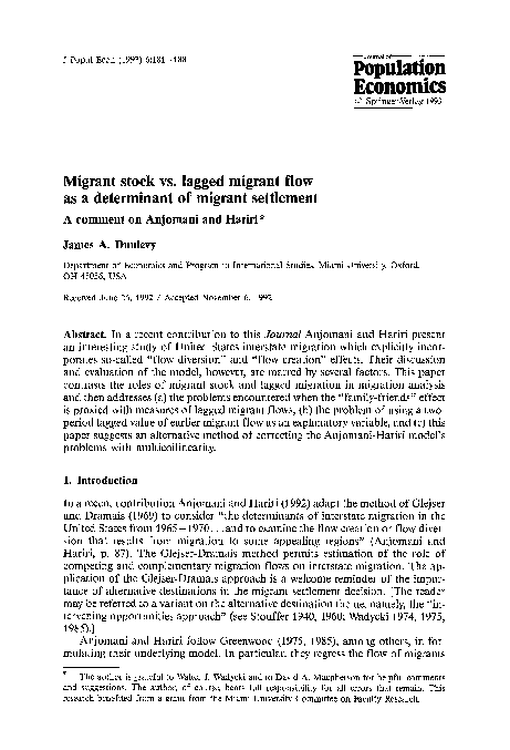 (PDF) Migrant stock vs. lagged migrant flow as a determinant of migrant ...