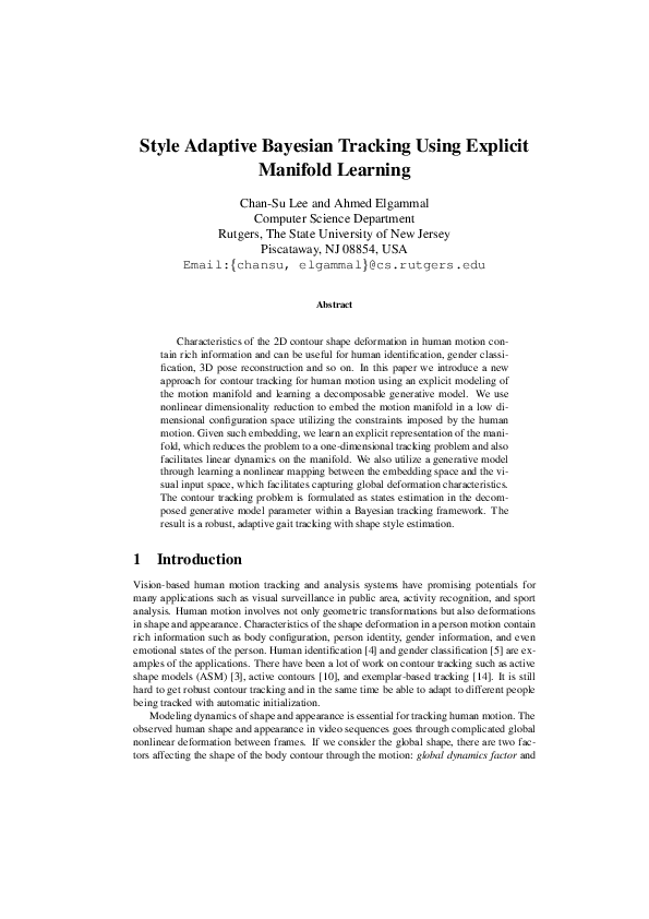 (PDF) Style Adaptive Bayesian Tracking Using Explicit Manifold Learning