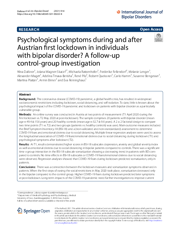 (PDF) Bipolar Disorder: Psychological Impact of Lockdown