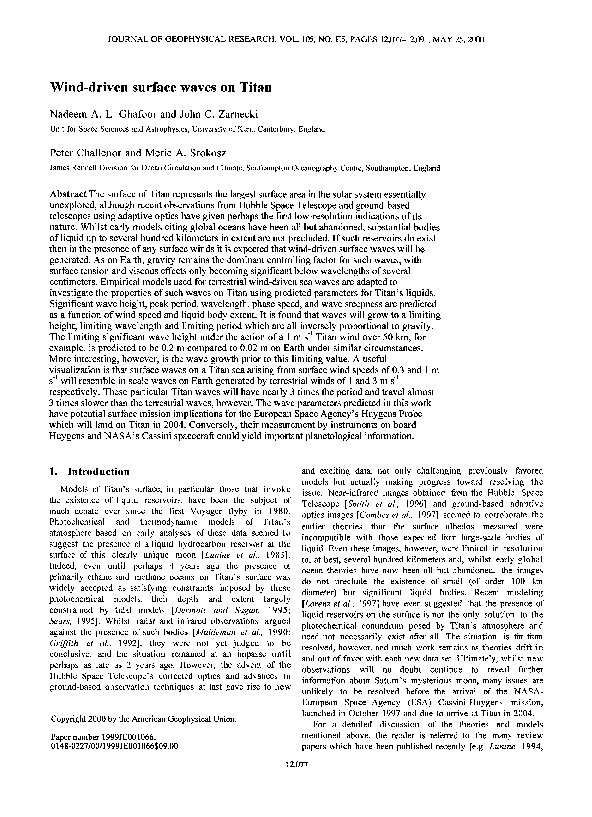(PDF) Wind-driven surface waves on Titan