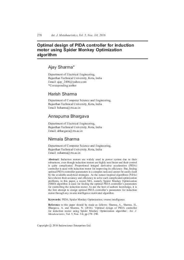 Pdf Pida Controller Optimization For Induction Motors