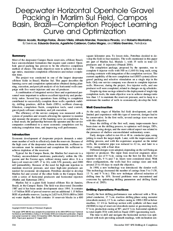 (PDF) Deepwater Horizontal Openhole Gravel Packing in Marlim Sul Field ...