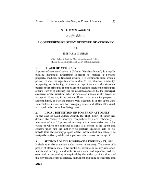 (PDF) A Comprehensive Study of Power of Attorney