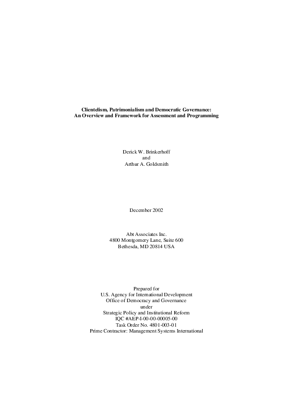 (PDF) Clientelism, Patrimonialism and Democratic Governance: an ...