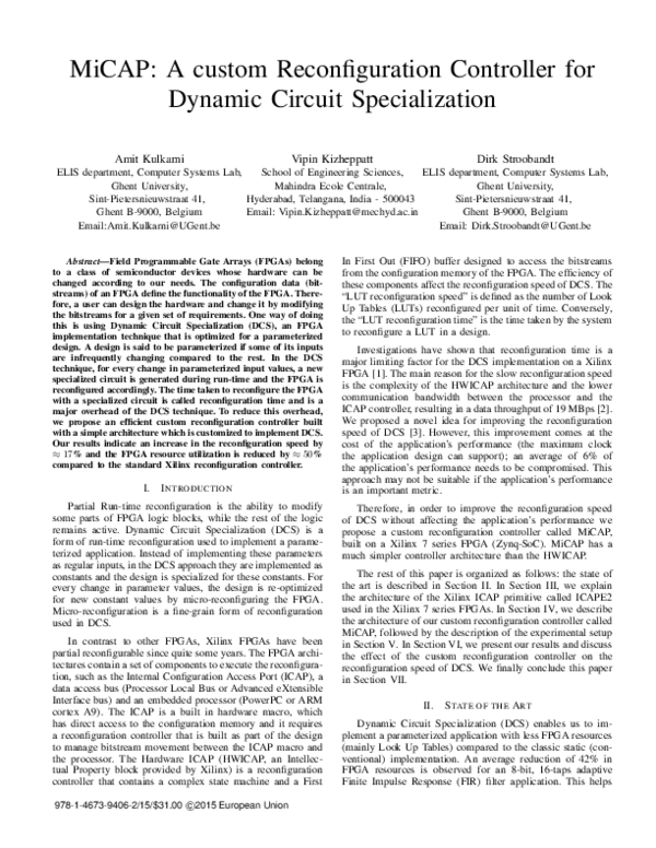 (PDF) MiCAP: a custom reconfiguration controller for dynamic circuit specialization