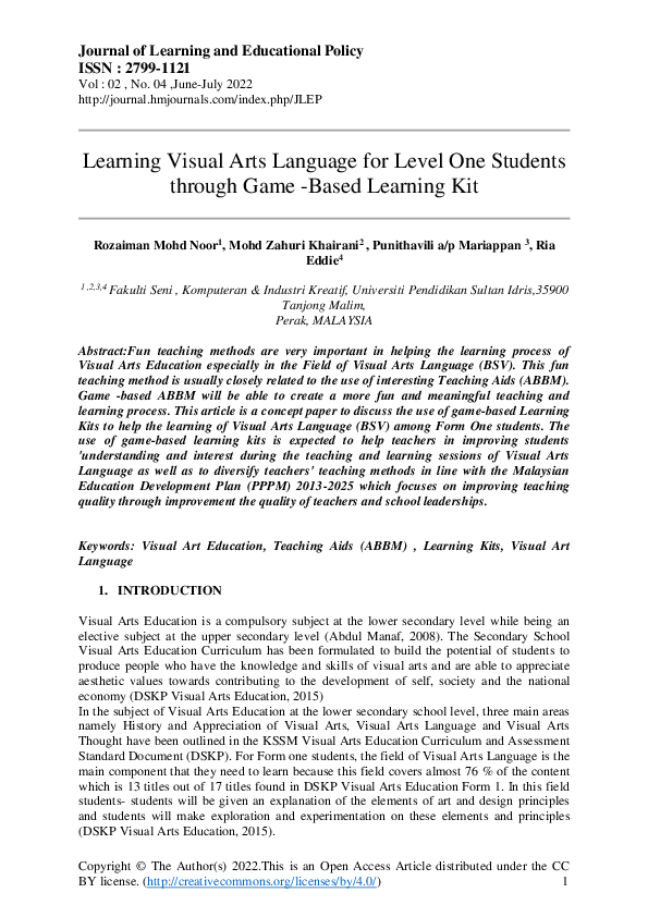 (PDF) Learning Visual Arts Language for Level One Students through Game ...