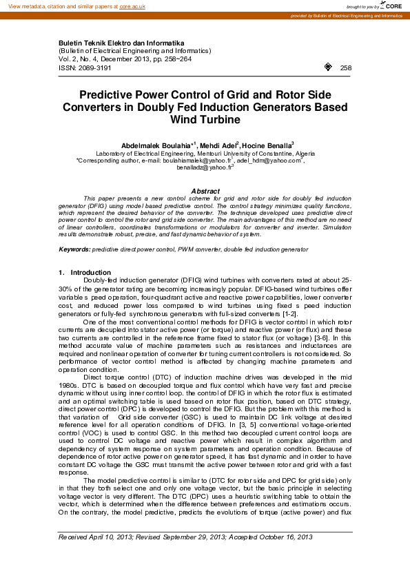 Pdf Predictive Power Control Of Grid And Rotor Side Converters In Doubly Fed Induction