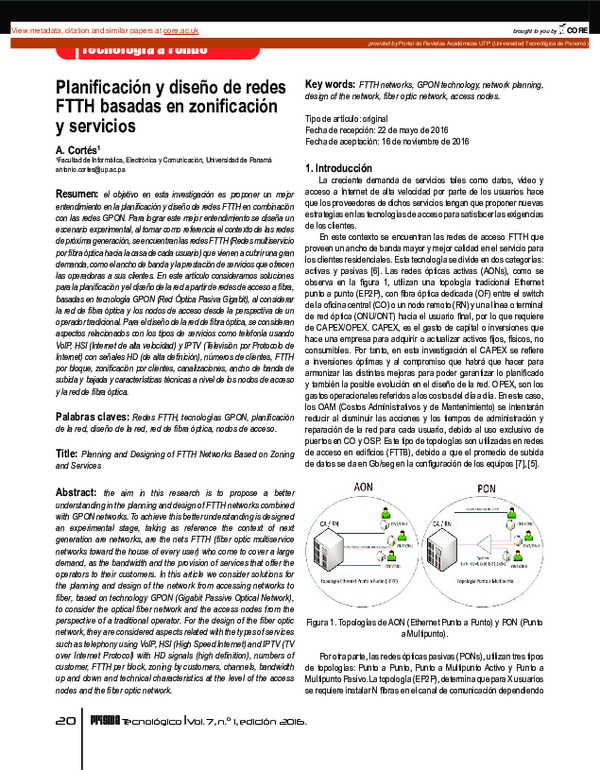(PDF) Planificación y diseño de redes FTTH basadas en zonificación y servicios