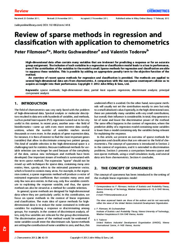 (PDF) Review of sparse methods in regression and classification with ...