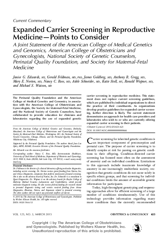 (PDF) Expanded Carrier Screening in Reproductive Medicine—Points to ...