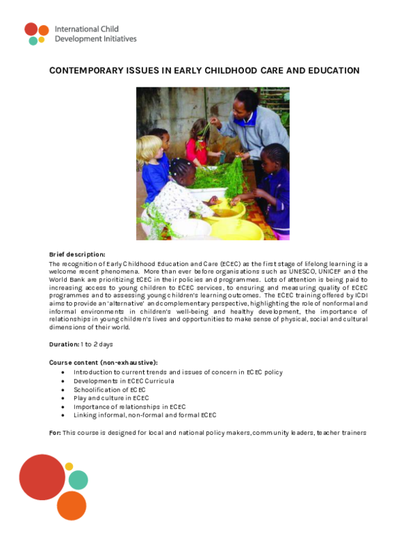 (PDF) CONTEMPORARY ISSUES IN EARLY CHILDHOOD CARE AND EDUCATION