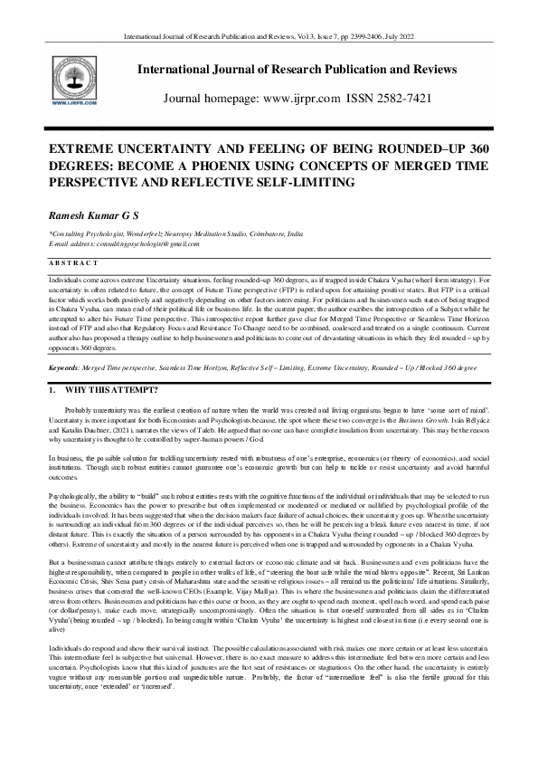 EXTREME UNCERTAINTY AND FEELING OF BEING ROUNDED–UP 360 DEGREES: BECOME ...