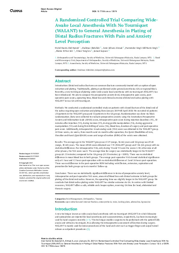 (PDF) A Randomized Controlled Trial Comparing Wide-Awake Local ...