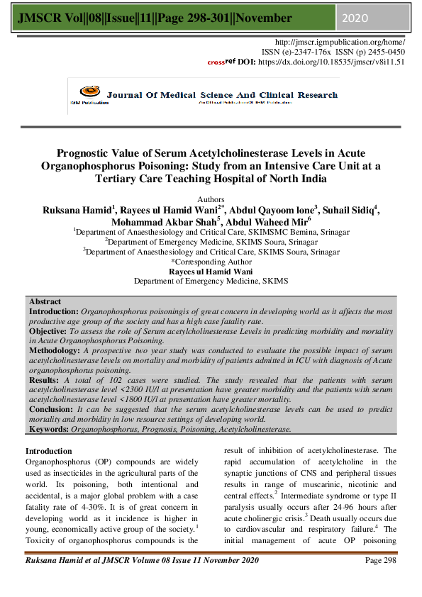 (PDF) Prognostic Value of Serum Acetylcholinesterase Levels in Acute ... (PDF) Prognostic Value of Serum Acetylcholinesterase Levels in Acute ...