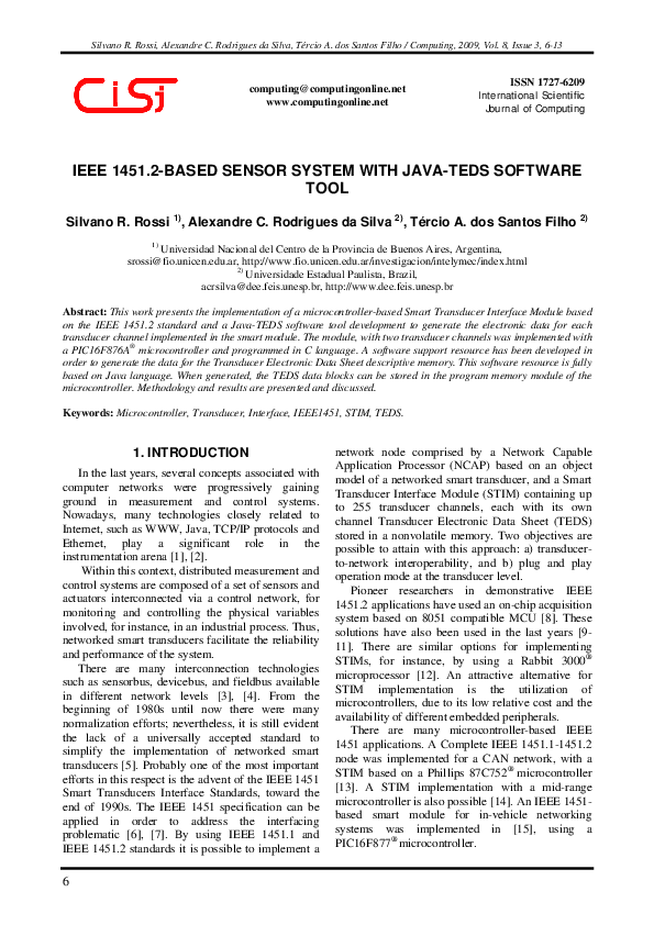 (PDF) Ieee 1451.2-BASED Sensor System with Java-Teds Software Tool