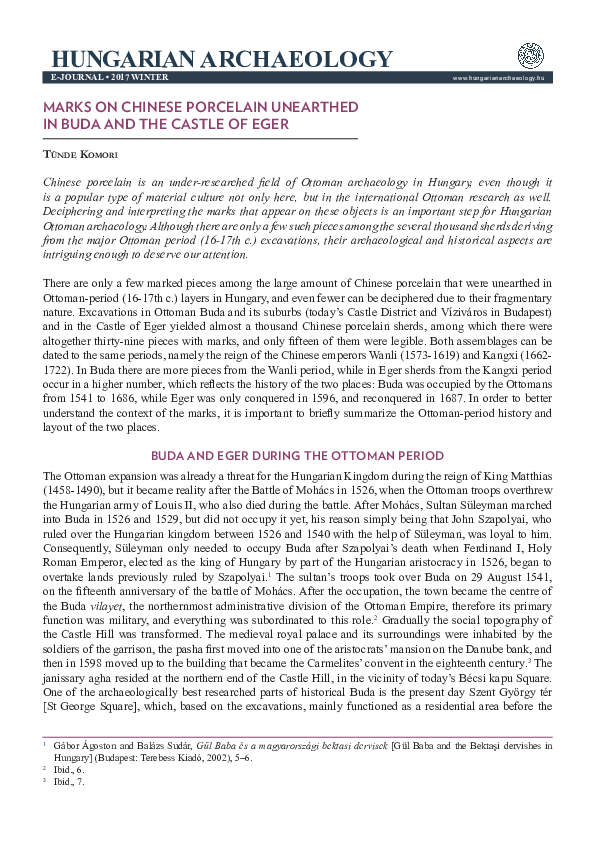 (PDF) Marks on Chinese Porcelain Unearthed in Buda and the Castle of Eger