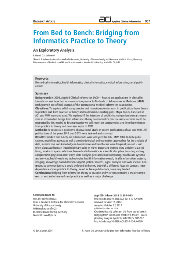 (PDF) From bed to bench: bridging from informatics practice to theory ...