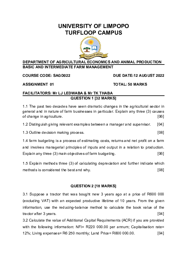 (DOC) UNIVERSITY OF LIMPOPO TURFLOOP CAMPUS DEPARTMENT OF AGRICULTURAL ...