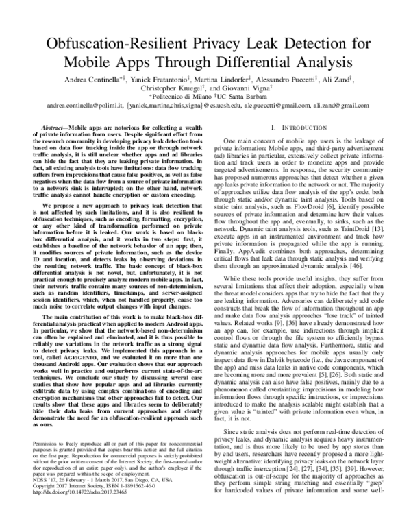(PDF) Obfuscation-Resilient Privacy Leak Detection for Mobile Apps Through Differential Analysis