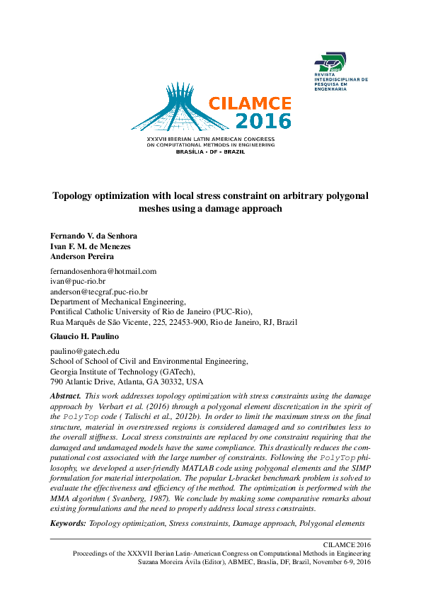 (PDF) Topology optimization with local stress constraint on arbitrary polygonal meshes using a ...