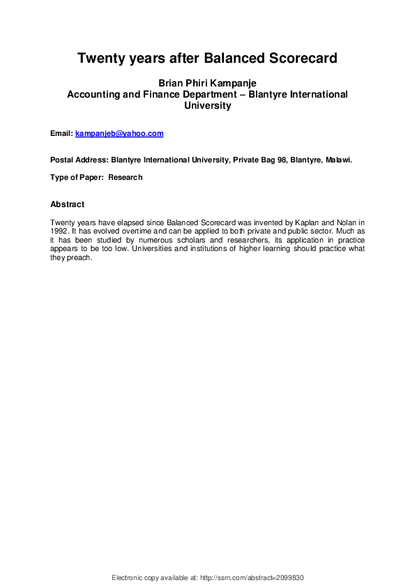 (PDF) Twenty Years after Balanced Scorecard