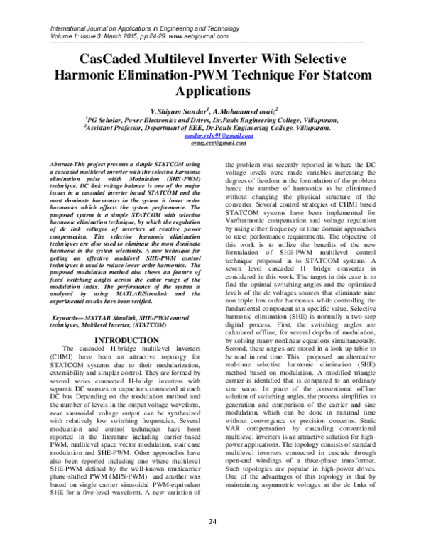 (PDF) CasCaded Multilevel Inverter With Selective Harmonic Elimination-PWM Technique For Statcom ...