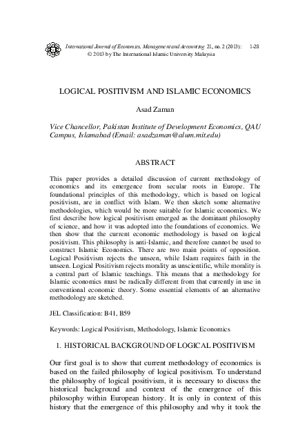 (PDF) Logical Positivism and Islamic Economics