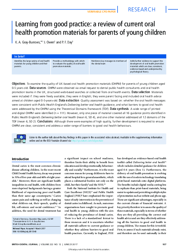 (PDF) Review of Oral Health Promotion for Parents