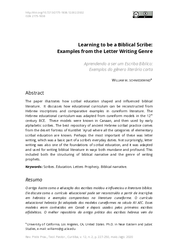 (PDF) Learning to be a Biblical Scribe: Examples from the Letter ...