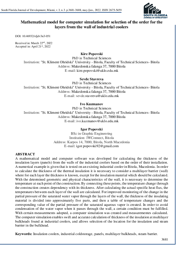 Mathematical model for computer simulation for selection of the order for the layers from the ...