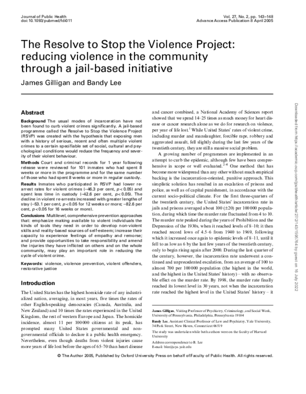 (PDF) The Resolve to Stop the Violence Project: reducing violence in ...