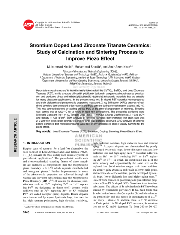 (PDF) Strontium Doped Lead Zirconate Titanate Ceramics: Study of Calcination and Sintering ...