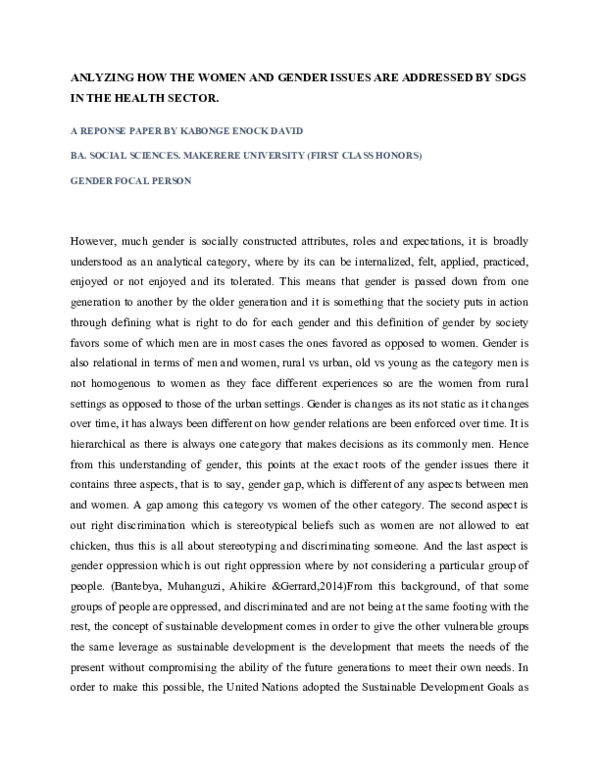 (DOC) ANLYZING HOW THE WOMEN AND GENDER ISSUES ARE ADDRESSED BY SDGS IN ...