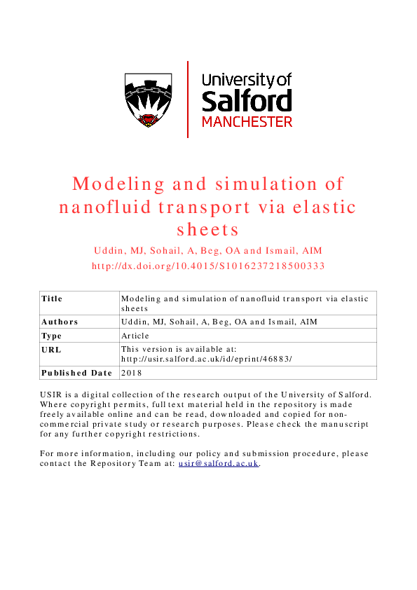 Pdf Modeling And Simulation Of The Nanofluid Transport Via Elastic Sheets