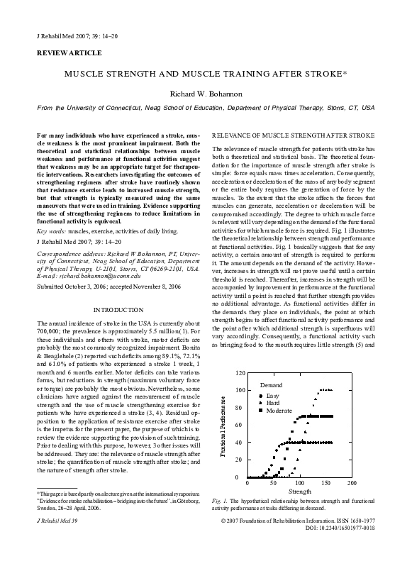 (PDF) Muscle strength and muscle training after stroke