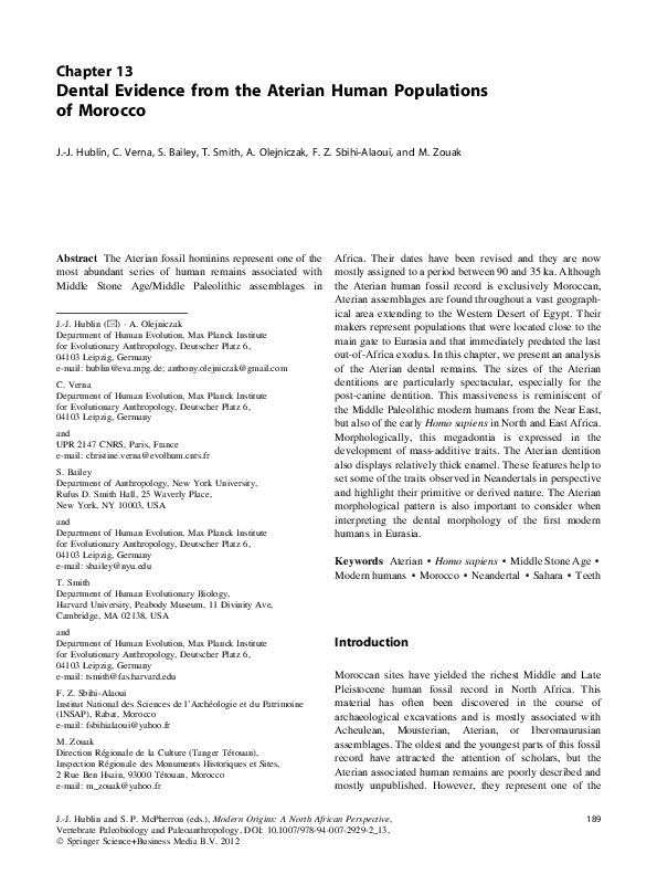 (PDF) Dental Evidence from the Aterian Human Populations of Morocco
