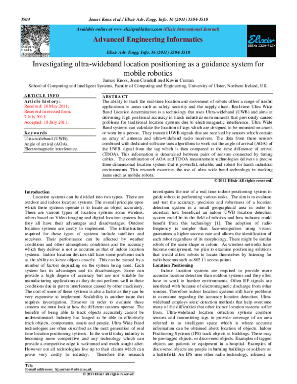Pdf Investigating Ultra Wideband Location Positioning As A Guidance