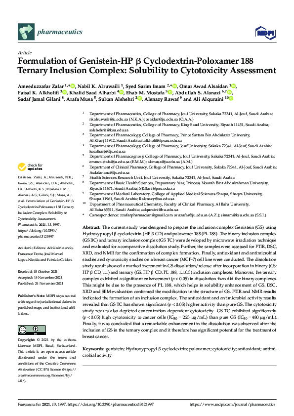 (PDF) Formulation of Genistein-HP β Cyclodextrin-Poloxamer 188 Ternary ...
